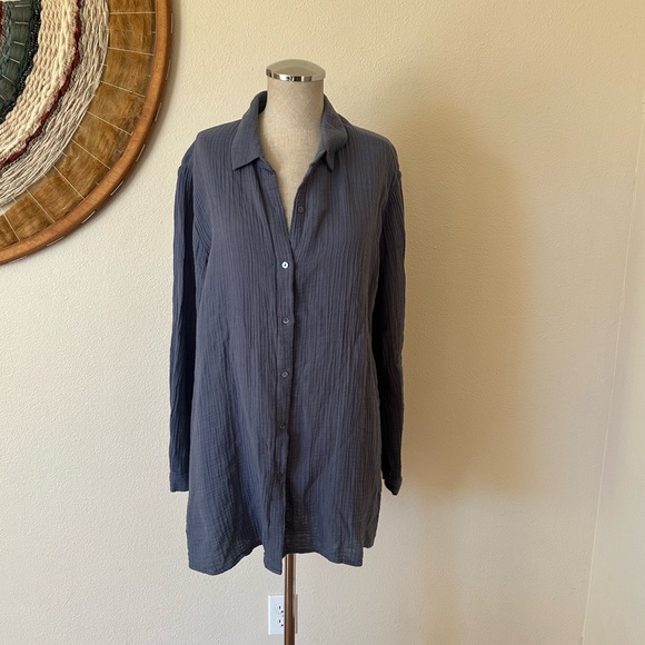 Eileen Fisher | Tops | Eileen Fisher Slate Blue Button Up Tunic Long ...